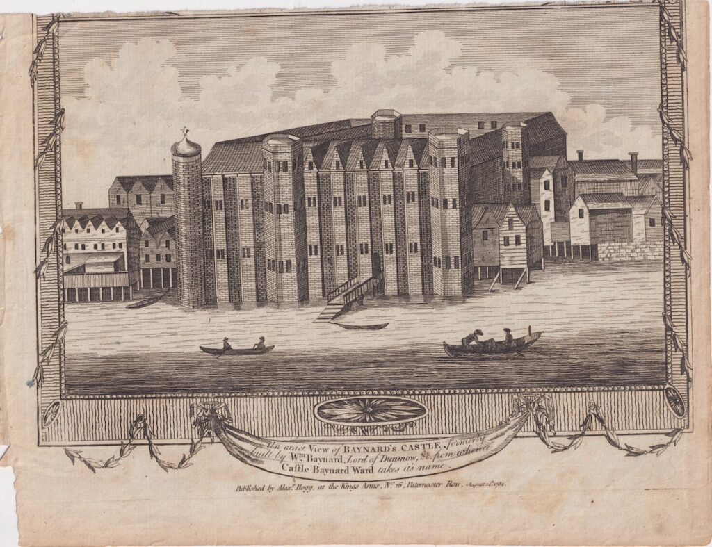 Antique Engraving Print, View of Baynard's Castle, 1784 • Antiche Curiosità