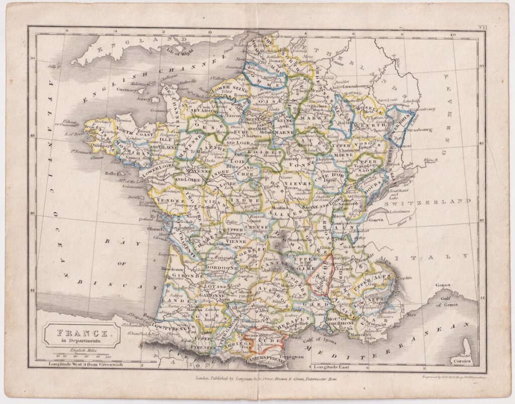 Antique Map, France in Departments, 1809 • Antiche Curiosità