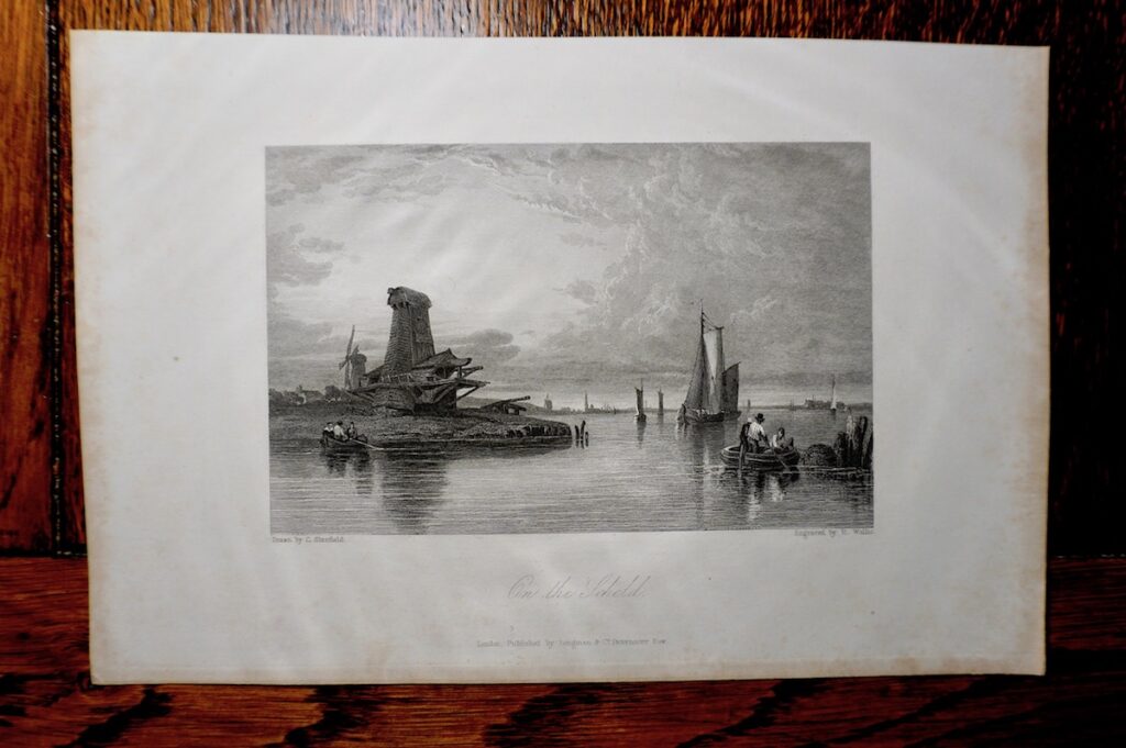 Antique Engraving print, "On the Scheld", 1836 • Antiche Curiosità