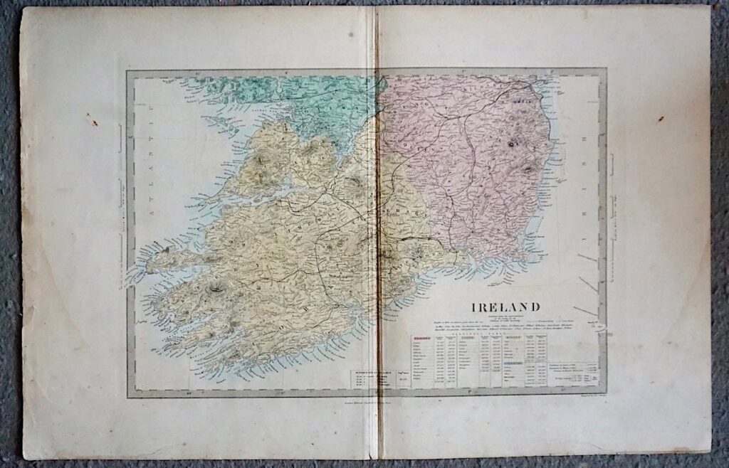 Antique Map, Ireland, engraved by J.& C. Walker, 1860 ca. • Antiche ...